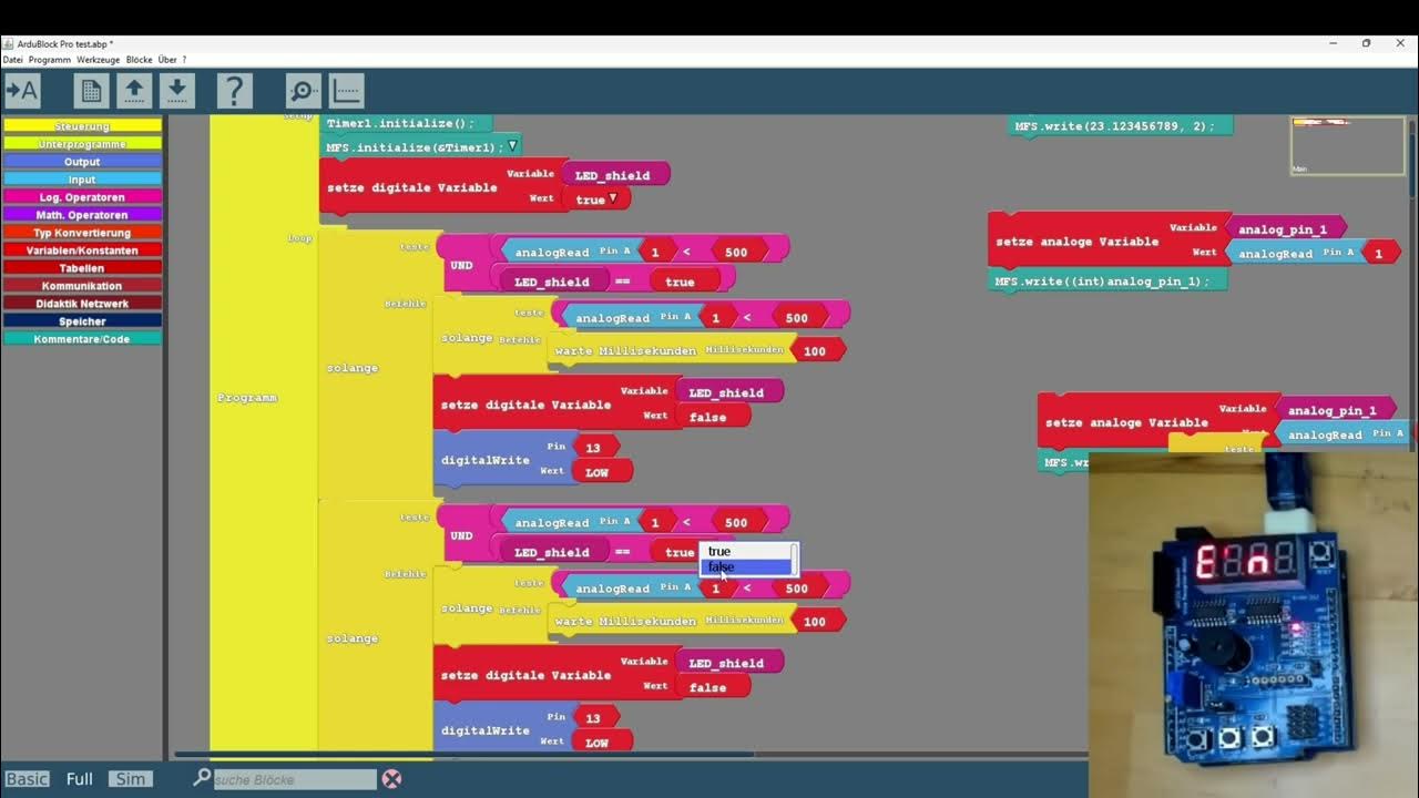 Arduino Multi-Funktion Shield HW-262, Taster Tutorial mit Ardublock - YouTube
