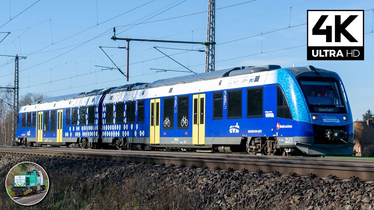 [4K] HYDROGEN TRAIN! EVB iLINT 554 004 passes Dedensen/Gümmer! - YouTube