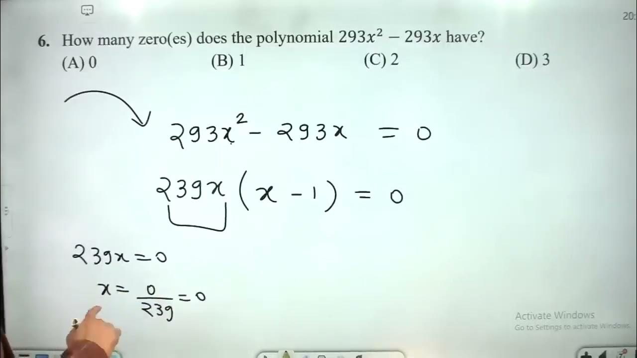 How many zero(es) does the polynomial 293x^2-293x have?(A) 0 (B) 1 (C) 2 (D) 3 - YouTube