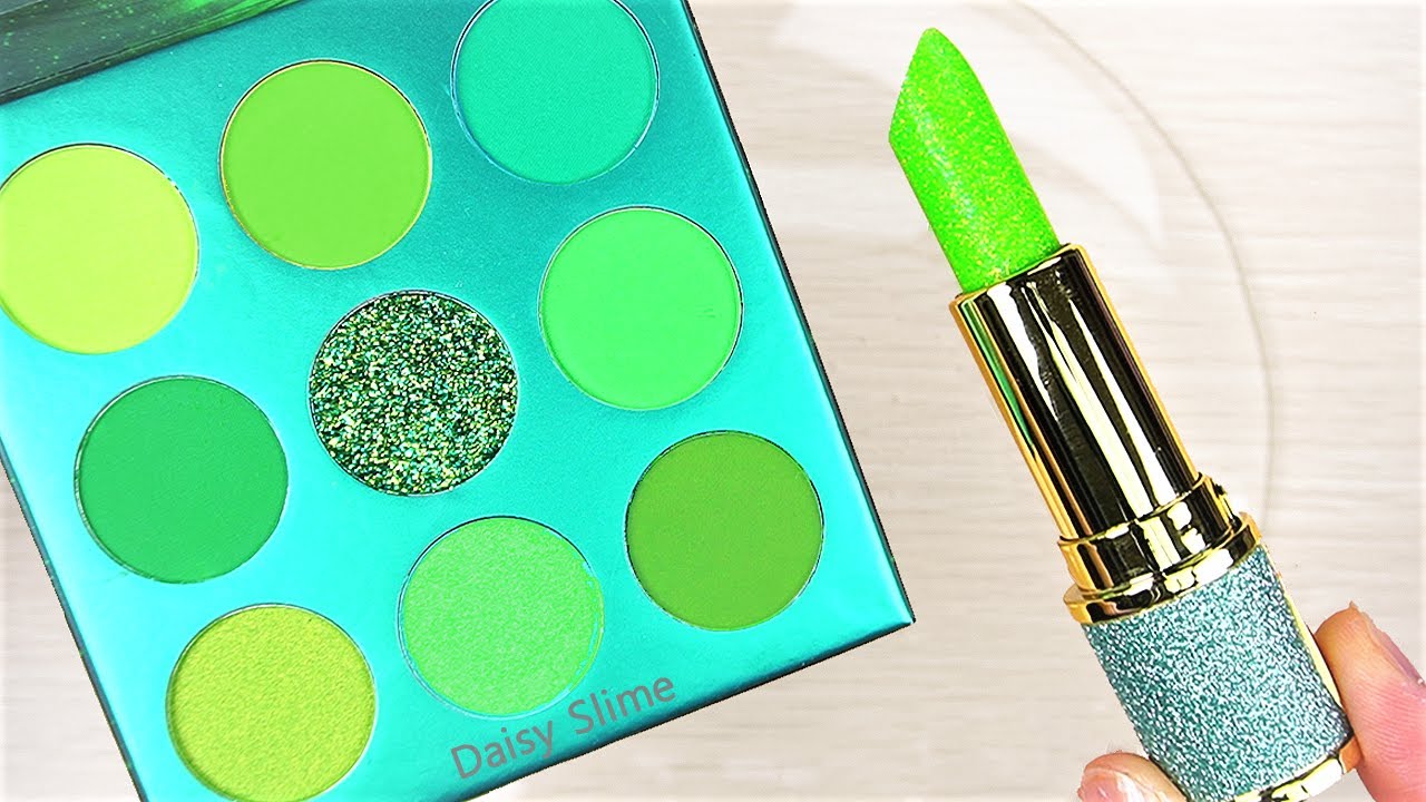 #ASMR Slime Coloring with makeup! Mixing Green makeup into slime # ...