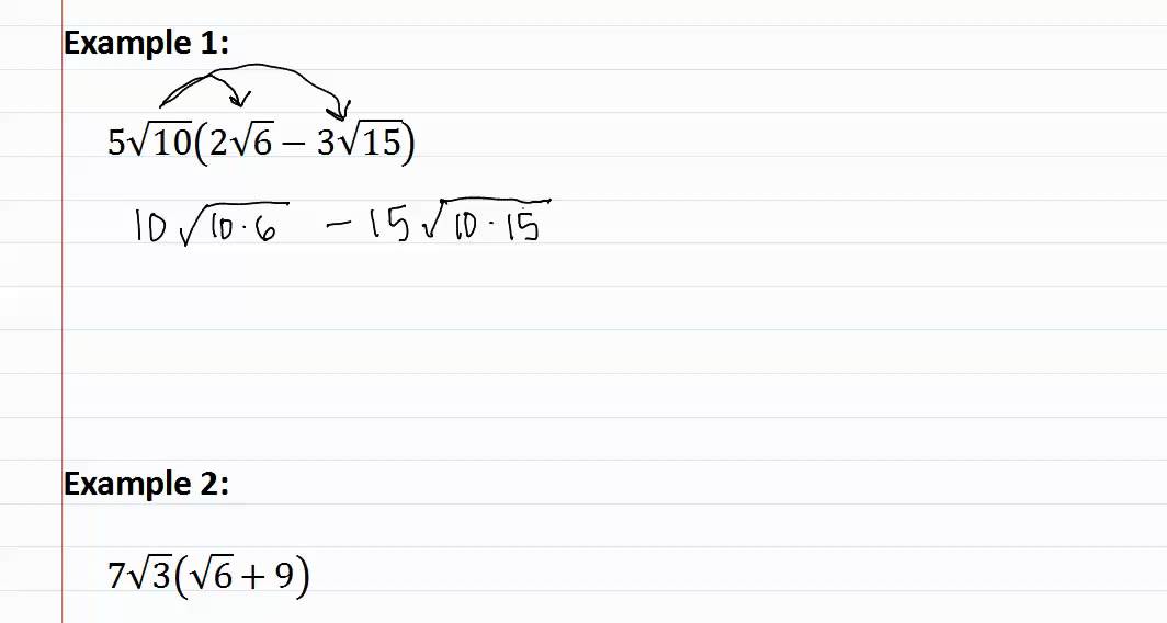 15.2d: Multiply Monomial by Binomial Radical Expressions - YouTube