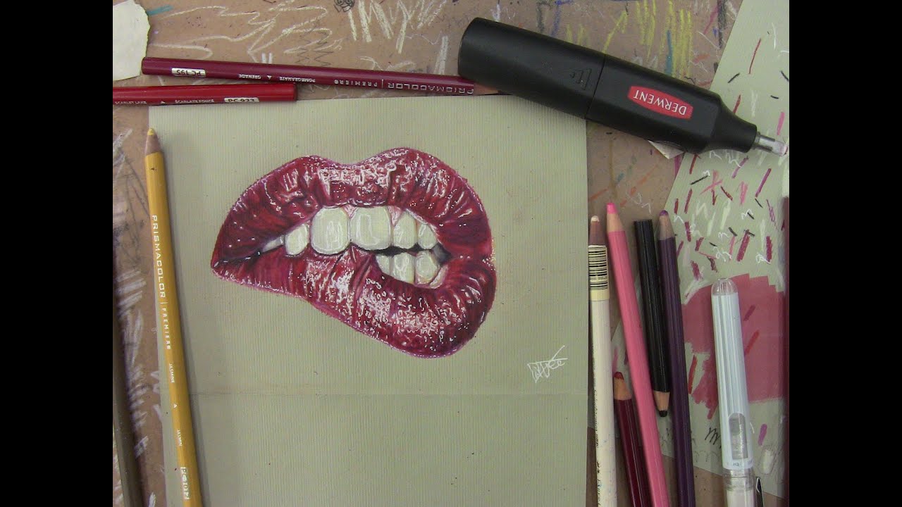 Drawing realistic red lips - YouTube