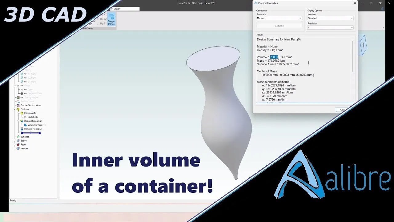 How to Calculate a Container's Inner Volume Using Alibre - YouTube