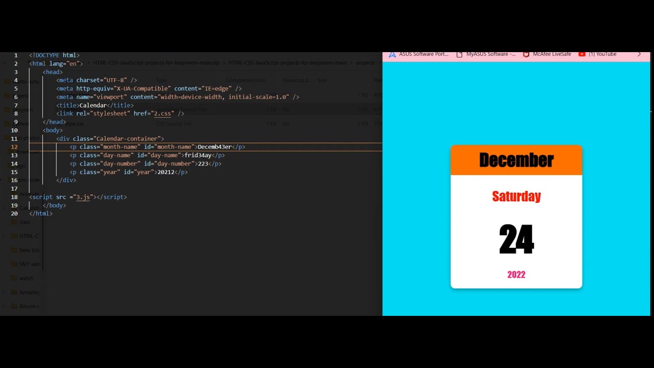 How To Make a Simple Calendar 🗓 Using HTML | CSS | JAVASCRIPT - YouTube