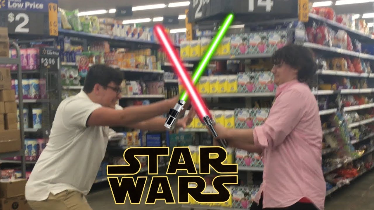 NERD LIGHTSABER BATTLE IN WALMART - YouTube