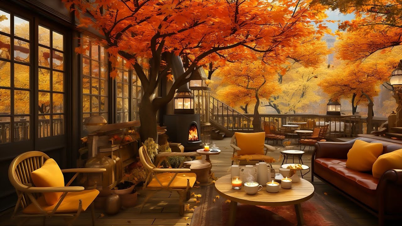 Cozy Autumn Coffee Shop Ambience ☕ Background Instrumental Jazz Music