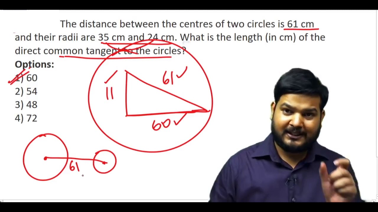 The distance between the centres of two circles is 61 ...