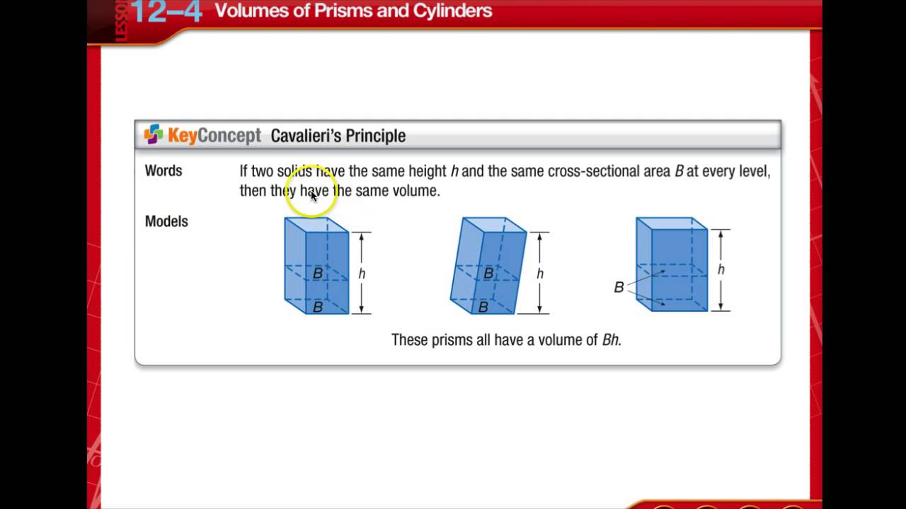 Geometry Lesson 12.4 Volumes of Prisms and Cylinders - YouTube