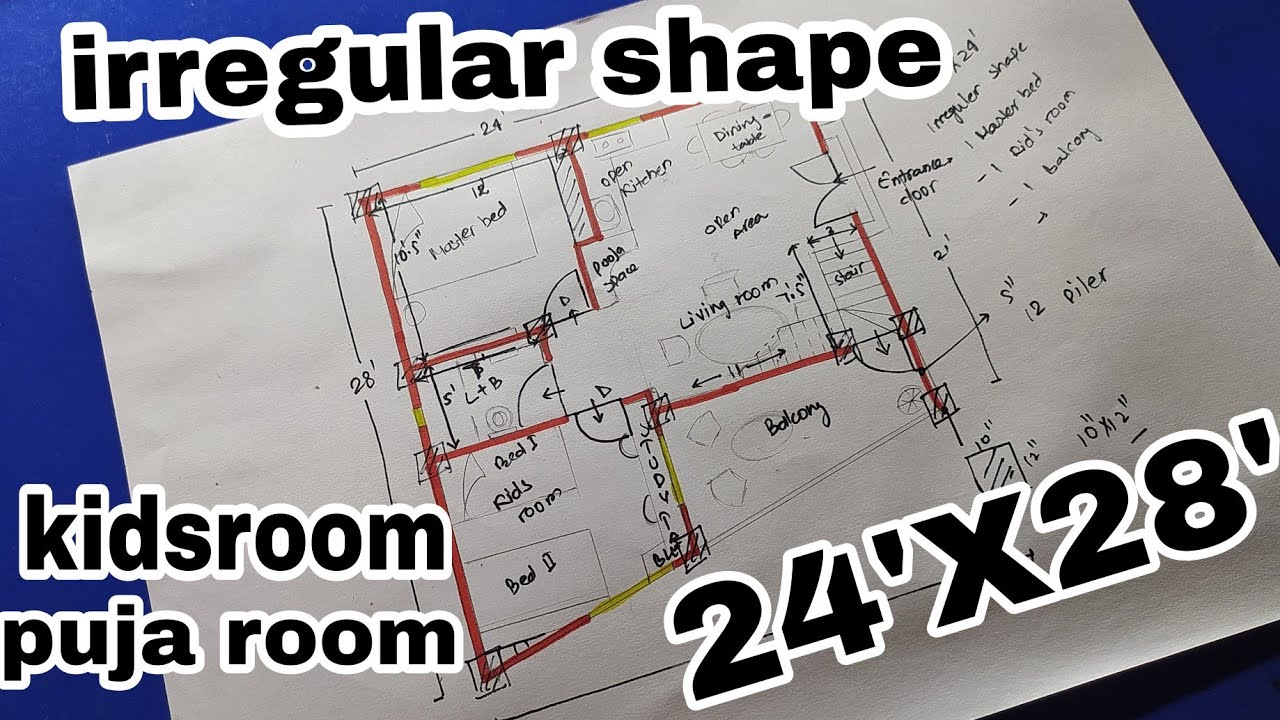24x28 house plan for irregular shape plot / village house plan for ...