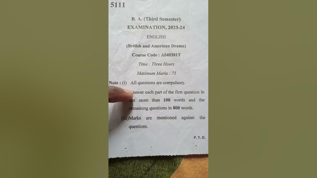 B.A. 2nd Year 3rd Sem ENGLISH Question Paper 2023-24 #Short Video ...