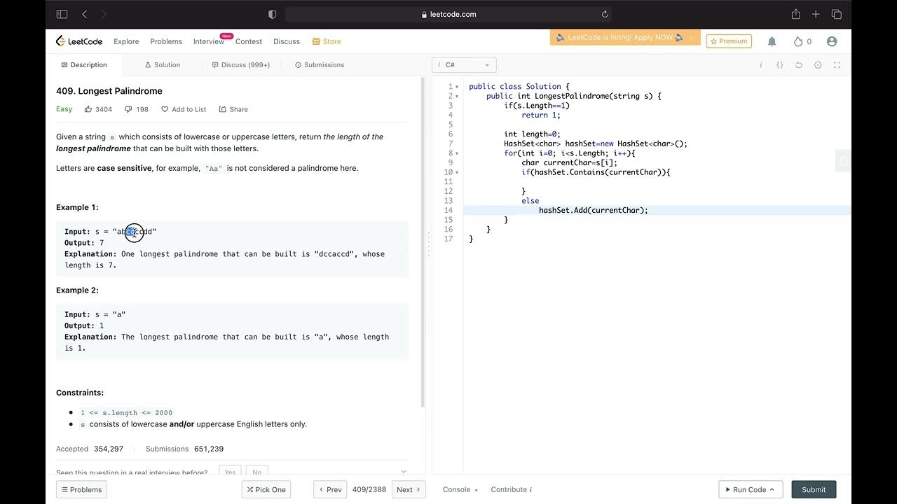 Longest Palindrome #leetcode #csharp #easy - YouTube