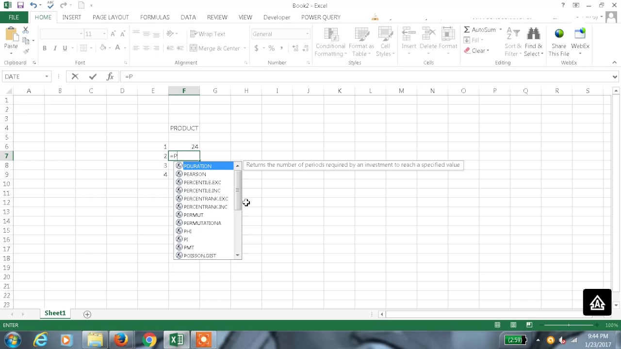 Excel 2013 Tutorial#46 Product Function in Excel - YouTube