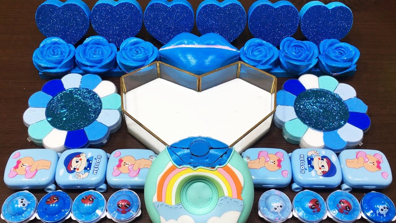 SPECIAL BLUE SLIME ! Mixing Random Things into GLOSSY Slime ...