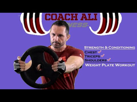 Chest & Shoulders STRENGTH workout with a weight plate - YouTube