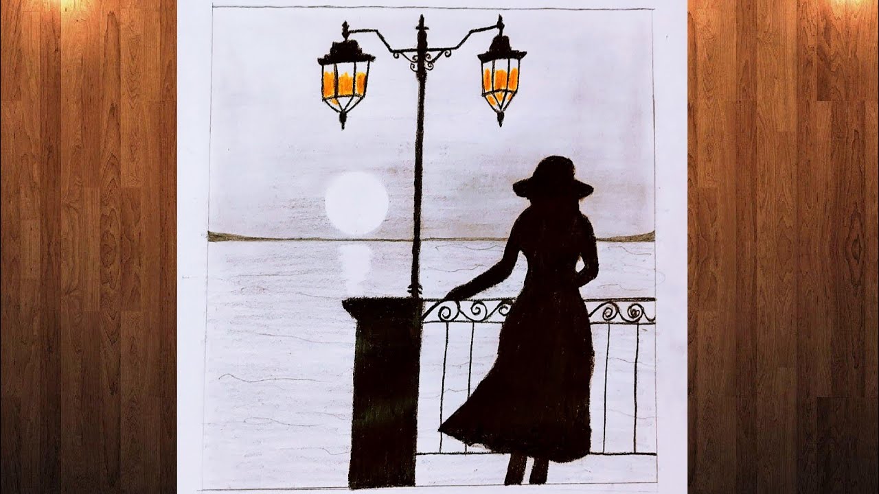 How to draw a girl in Moonlight Scenery - pencil sketch /Moonlight ...