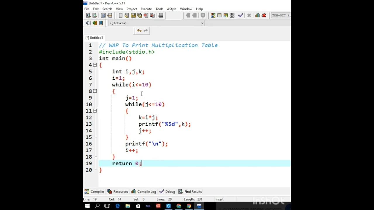 Print Multiplication Table C Programming #shorts #shortsviral - YouTube