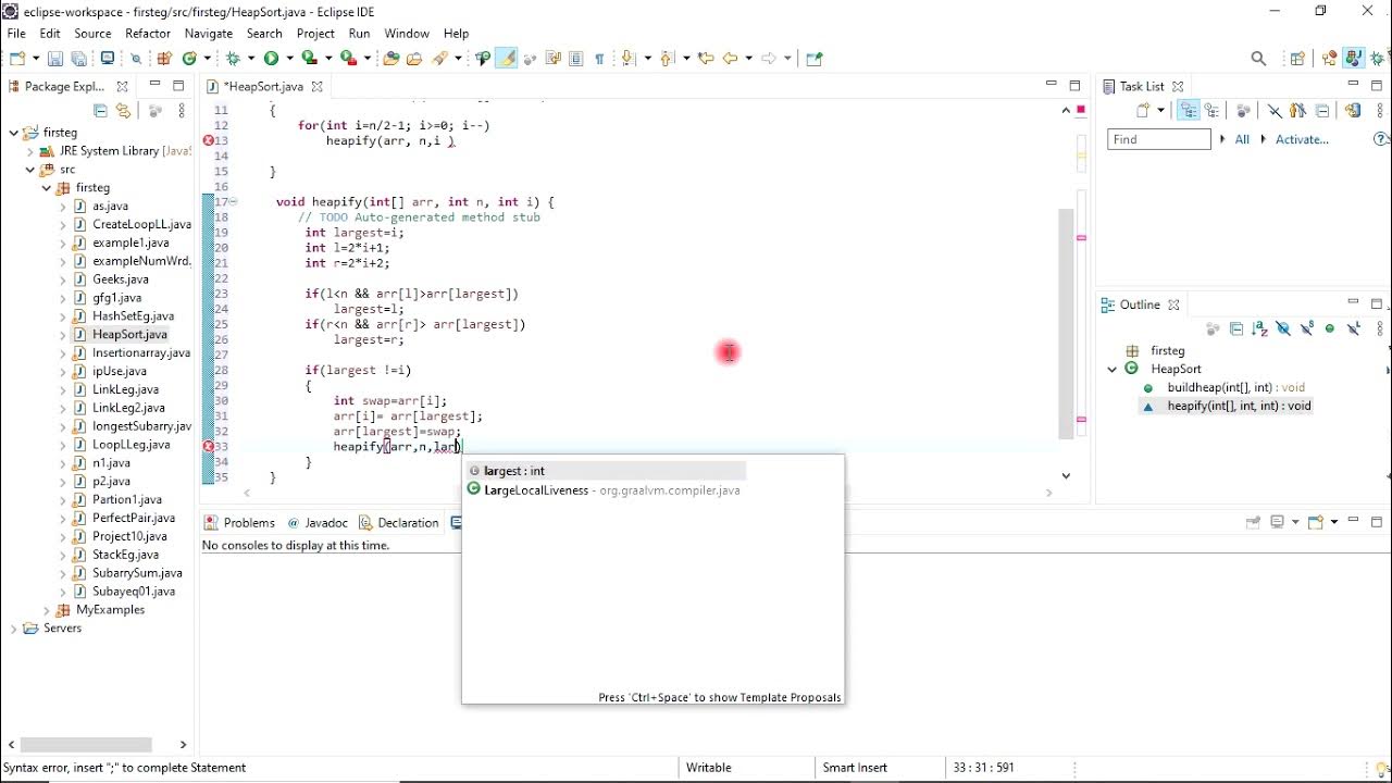 Heap sorting with full code and explanation. Java Coding on ECLIPSE IDE ...
