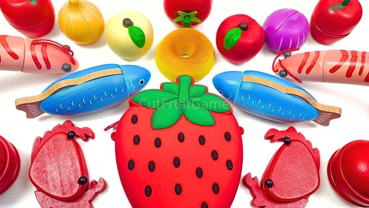 Satisfying Video | How to Cutting Fruits and Vegetables ASMR | WOODEN STRAWBERRY mixing Squishy ...