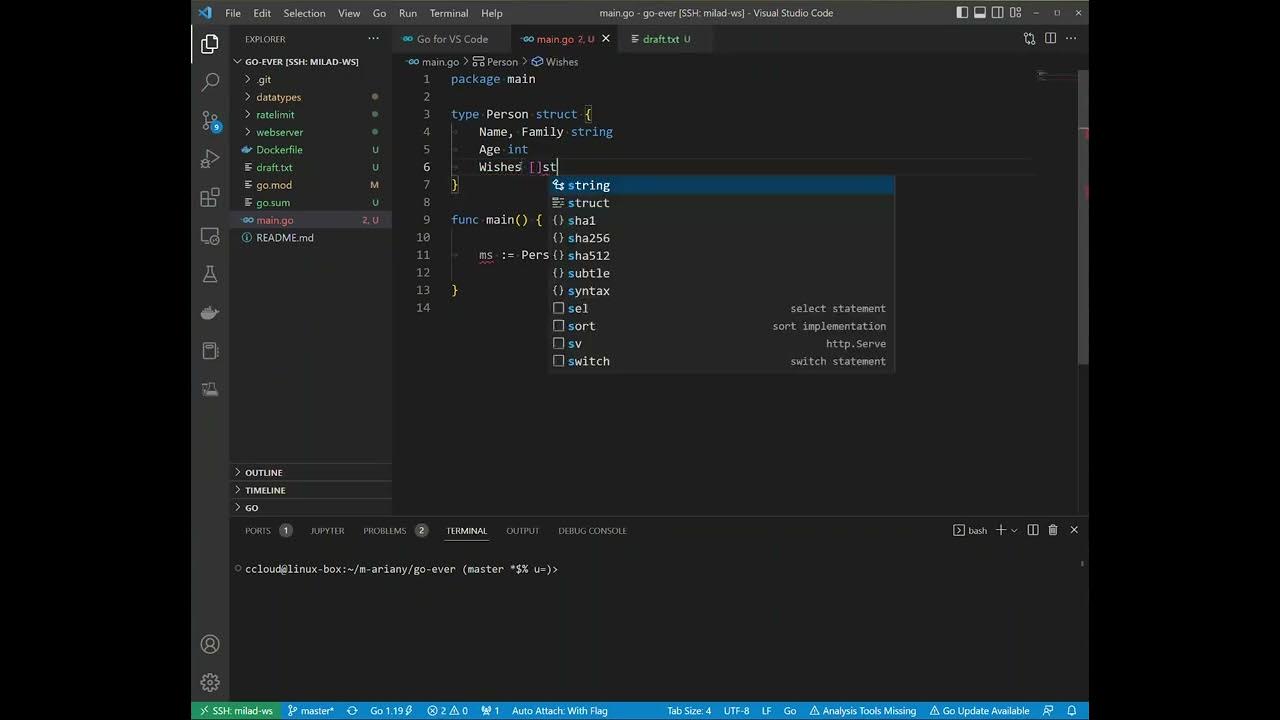 دیتا تایپ ها در زبان گو قسمت سوم Struct Json Youtube