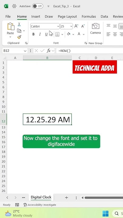 Run Digital clock in excel #excel #exceltricks #digitalclock #msexcel - YouTube