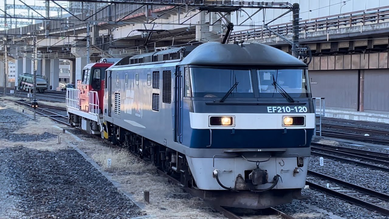 【HD300-12 OM入場無動回送】JR貨物EF210形120号機＋JR貨物HD300形12号機が大宮駅（13）に到着するシーン（単8957レ）2022.2.25 - YouTube