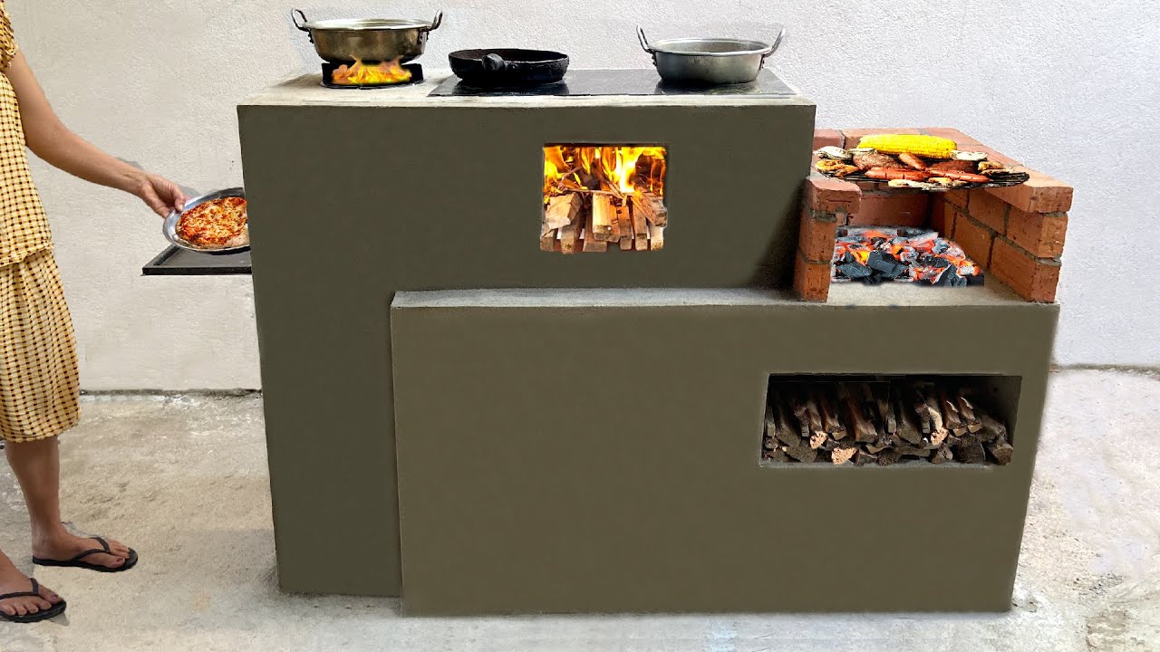Creative wood stove from iron barrels and red bricks - smokeless multi ...
