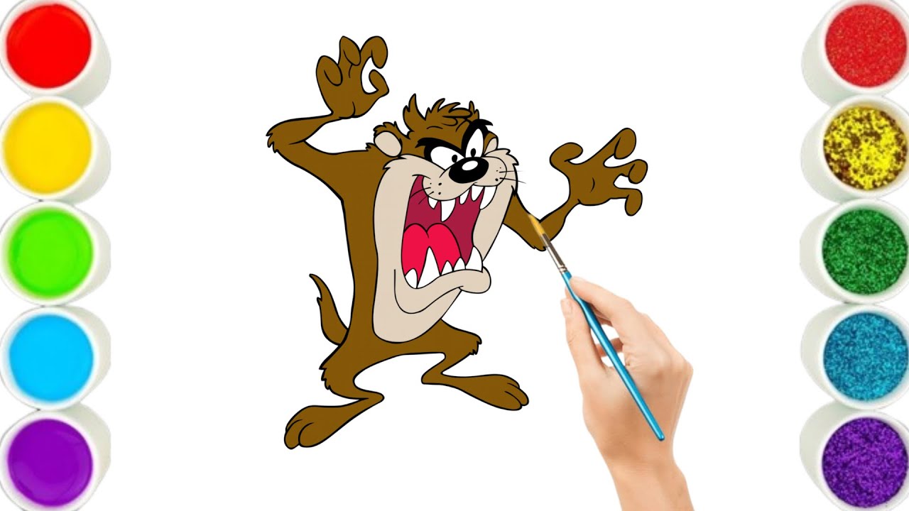 How to draw and paint dizzy devil 👿 || easy drawing and painting for kids and preschoolers ...