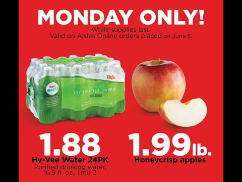 Hy-Vee Monday's Daily Deals Bottled Water $1.88 & Honeycrisp Apples $1. ...