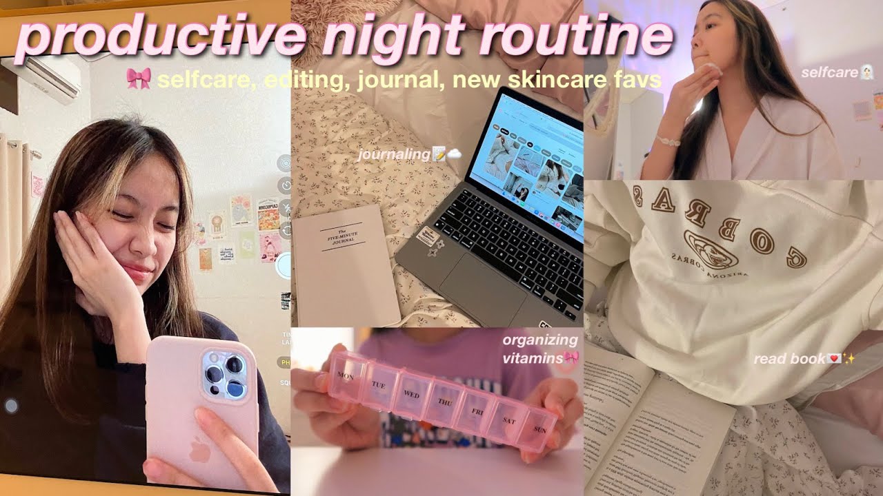 PRODUCTIVE NIGHT ROUTINE ☾*:･ editing, organizing, selfcare, cozy ...