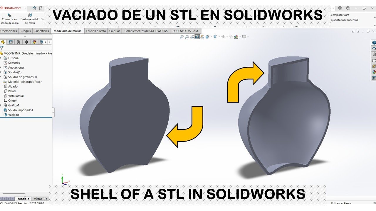 Cómo hacer un vaciado en STL con Solidworks | Editar / Modificar STL 3MF - YouTube