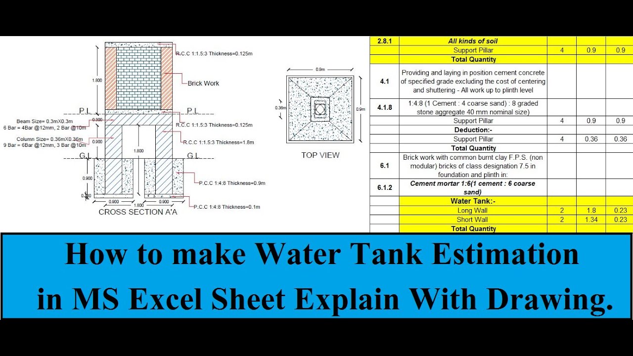 How to make Water Tank Estimation in MS Excel Sheet Explain With ...