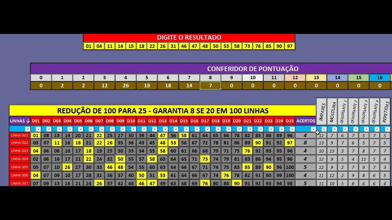#398 - Lotomania - Redução de 100 para 25 com garantia de 8 pontos ...
