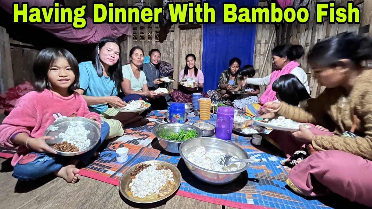 Having Dinner With Family With Bamboo Fish || Cooking Fish in Bamboo ...
