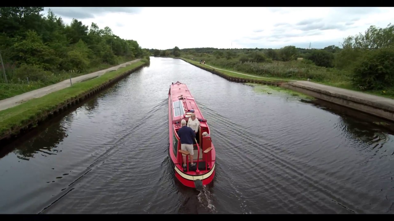 Narrowboat filmed by drone - YouTube