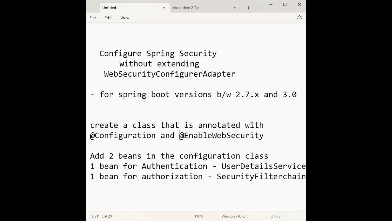 Configure Spring Security V 2 7 X To 3 0 X Without Extending Websecurityconfigureradapter