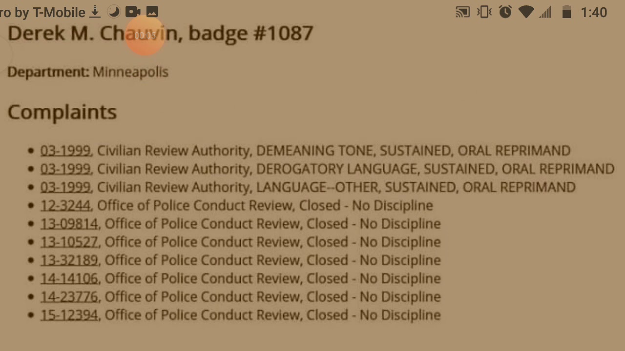 Derek M Chauvin Minneapolis Cop Complaints Record He Had Killed 4 ...