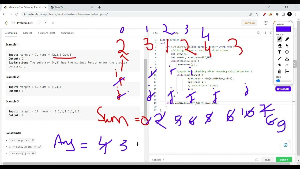 Minimum Size Subarray Sum Leetcode Daily Challenge Youtube