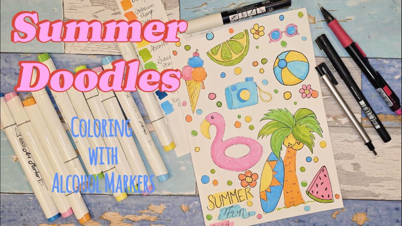 Coloring Summer Doodles with Alcohol Markers - YouTube