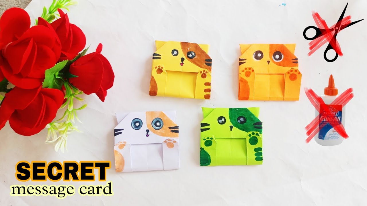 Origami Paper Cat | How to make a secret message card | how to make a ...
