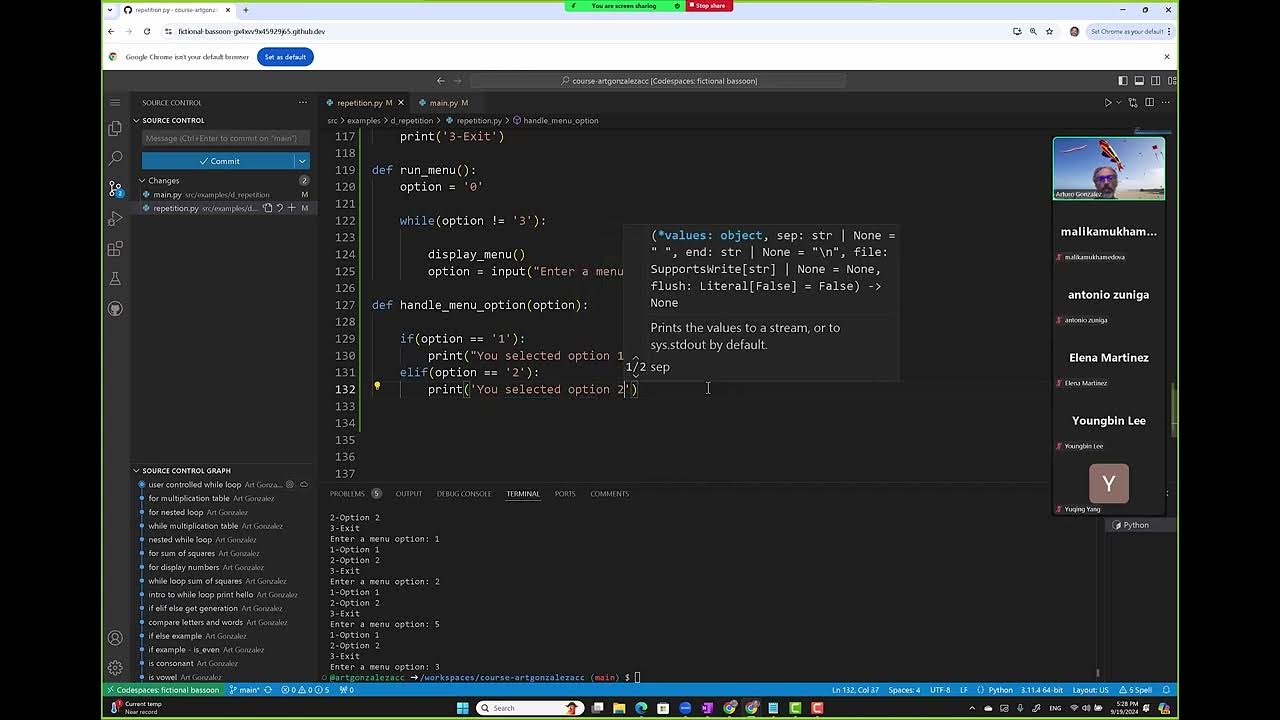 091924 COSC 1336 Python while loop menu - YouTube