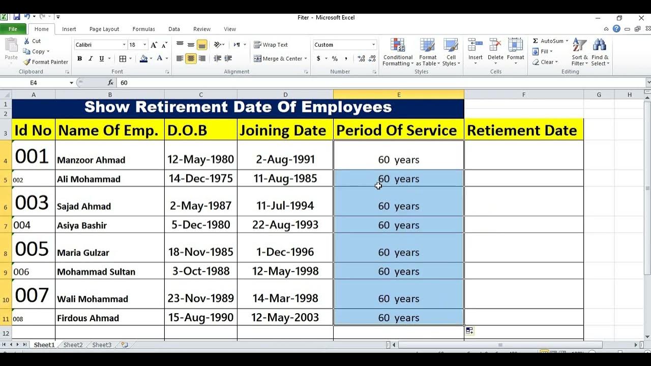 How To You Calculate Retirement date Of Employees.In Ms-Excel. - YouTube