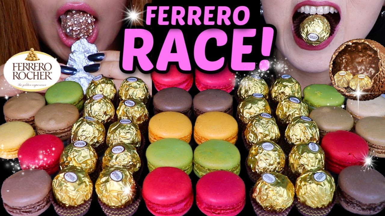 ASMR FERRERO ROCHER & RAINBOW MACARON RACE! INTENSE *Soft and Crunchy ...