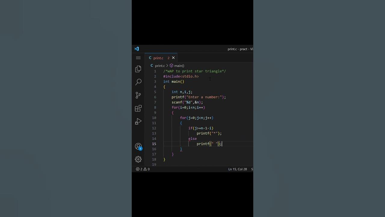 print the star triangle |code_with_shamsi |#coders #ctutorials#codm#education#shorts#viralshorts ...