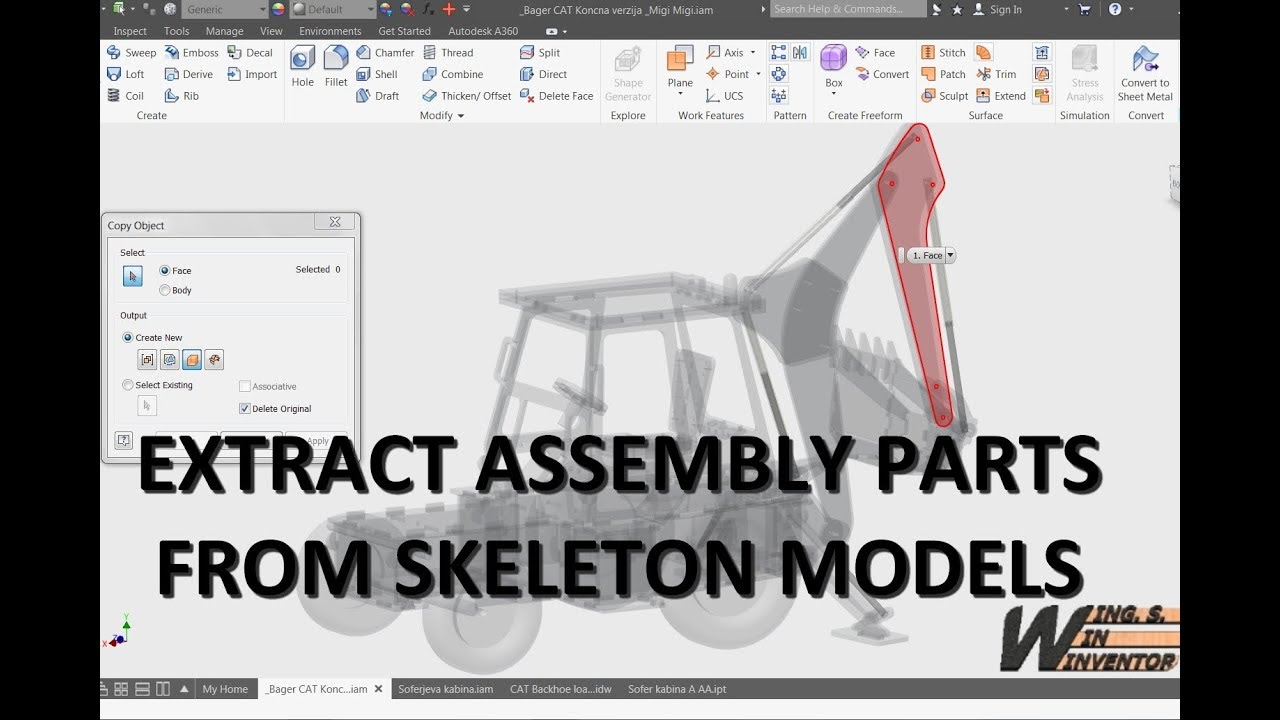 Extracting assembly parts from Skeleton in Inventor - YouTube