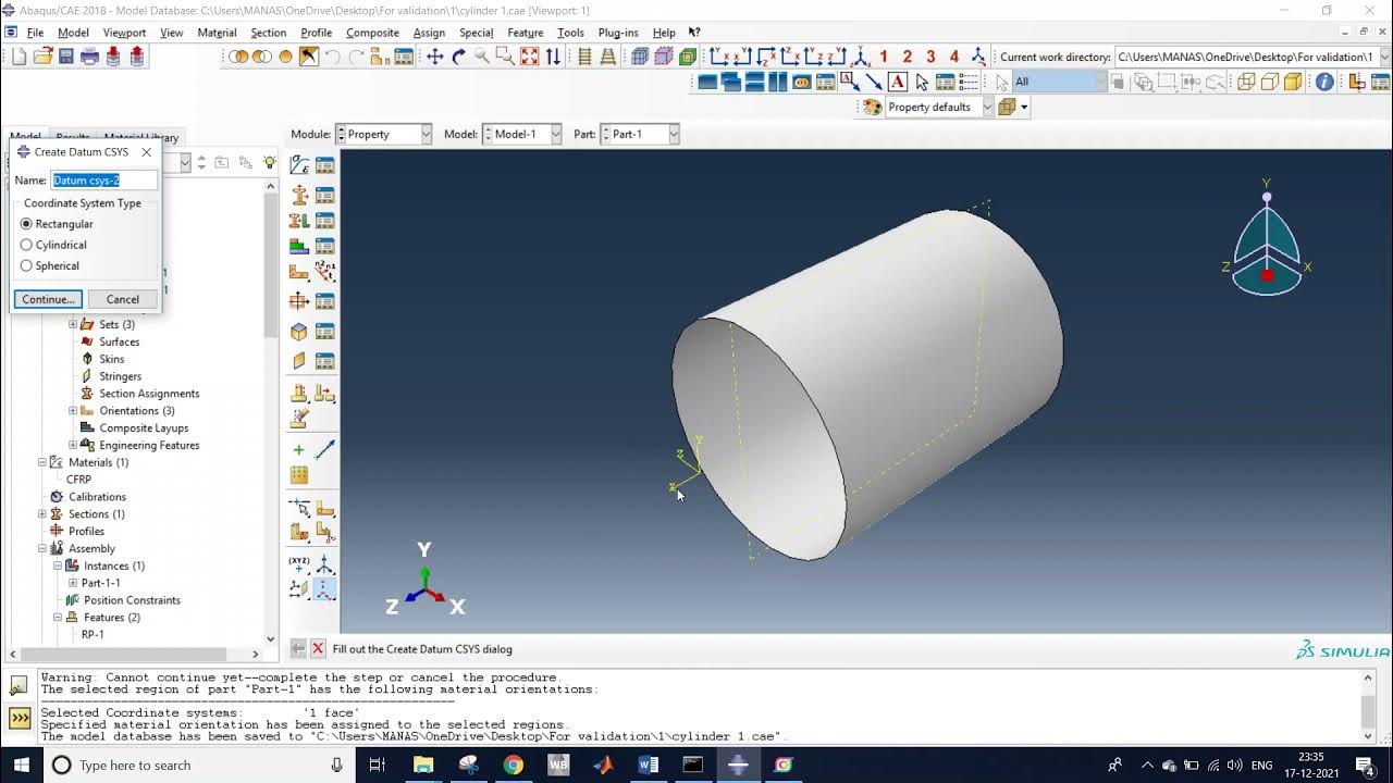 How to create coordinate system and assign material angle in Abaqus - YouTube