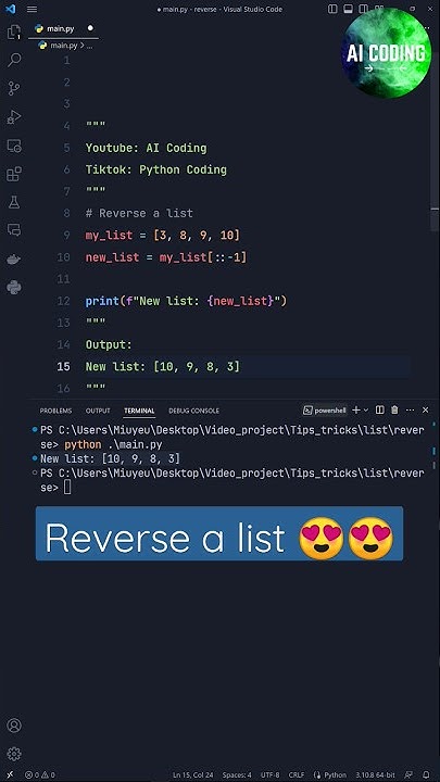Reverse A List Đảo Ngược List💗 Python Pythonforbeginners Pythoncoding Pythontutorial