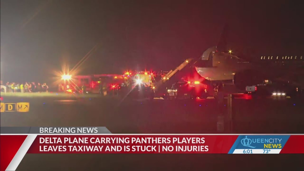 Delta plane carrying Panthers players runs off taxiway at CLT airport ...