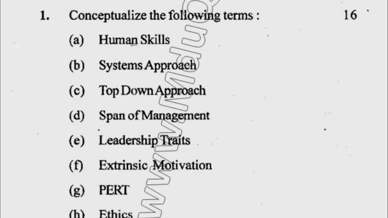 MBA 2nd Sem Fundamentals of Management Question Paper - YouTube
