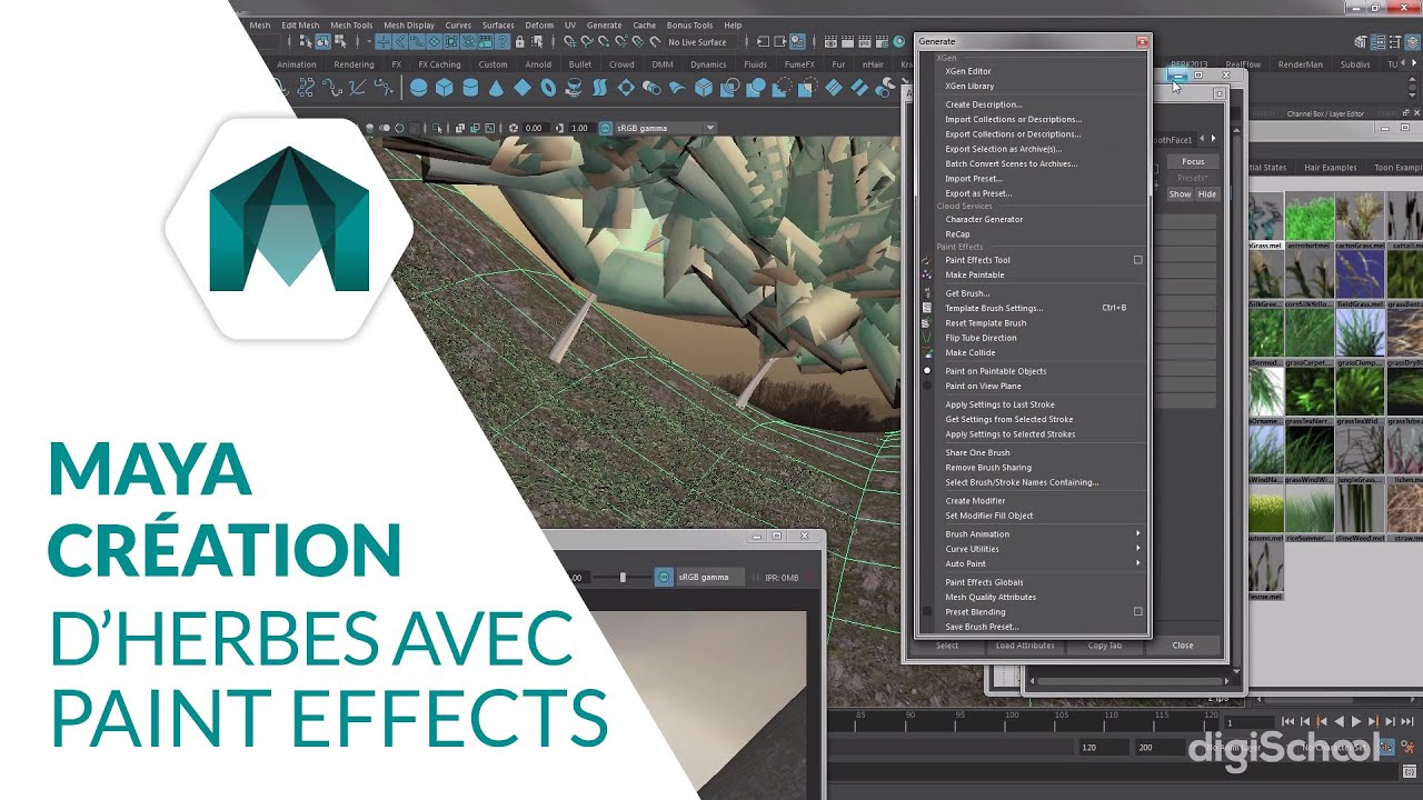 Création d'herbes avec l'outil Paint Effects - Maya - digiSchool - YouTube