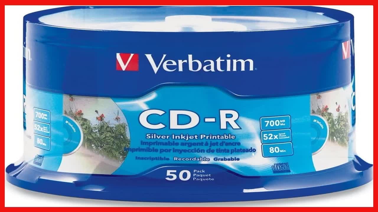 Verbatim CD-R 700MB 52X Silver Inkjet Printable - 50pk Spindle, 50-Disc ...